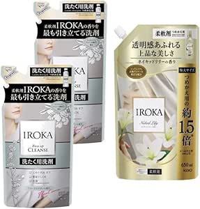 Amazon | 【まとめ買い】フレアフレグランス IROKA セット (詰替用500g ×2個＋詰替650ml, 洗剤 ベースアップクレンズ＋柔軟剤 ネイキッドリリーの香り) | ノー ...