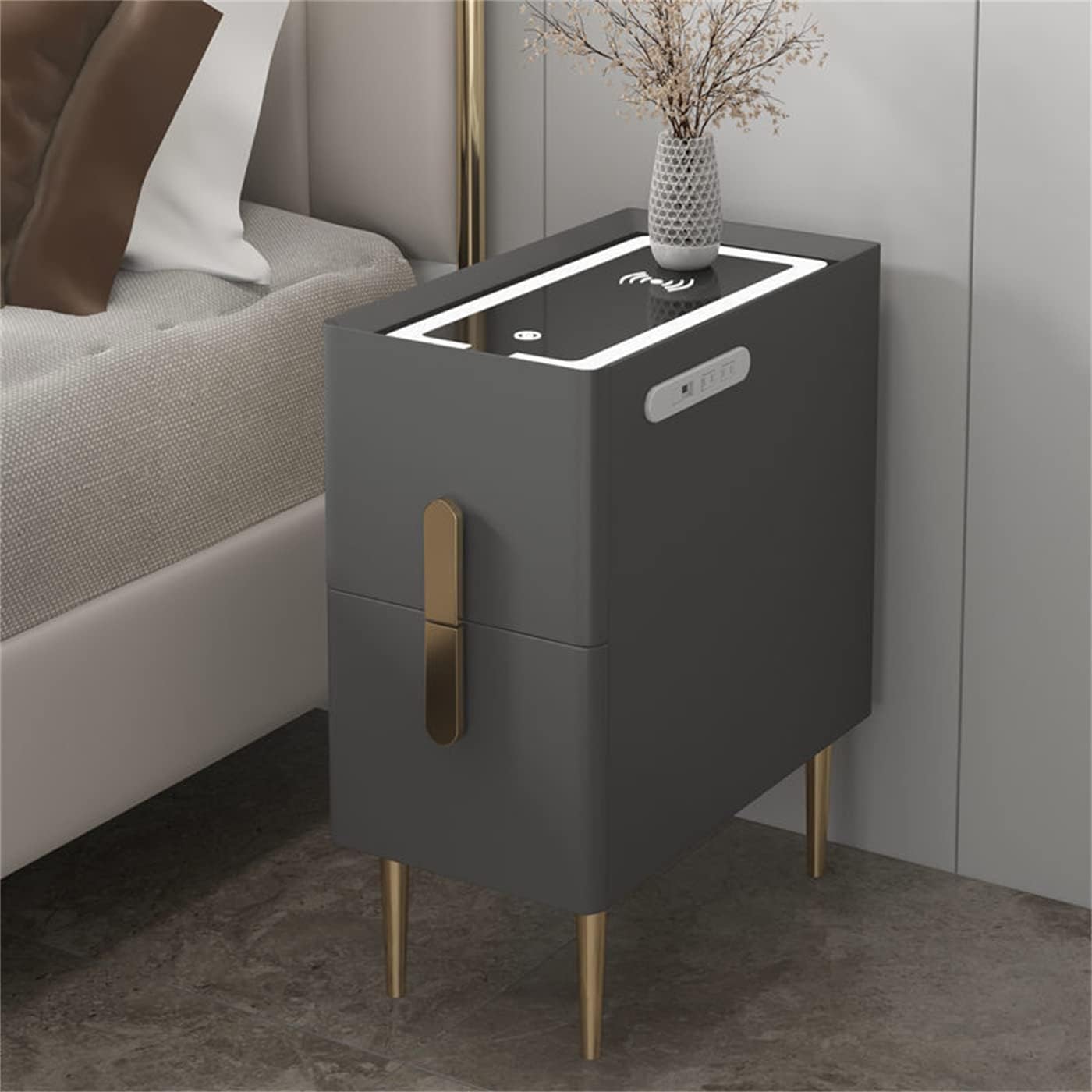 2 Drawer Bedside Table,Smart led Bedside Table, with USB, Wireless ...