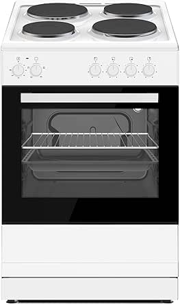 60cm Electric Cooker With 4 Solid Plate Hob In White Freestanding - SIA ...