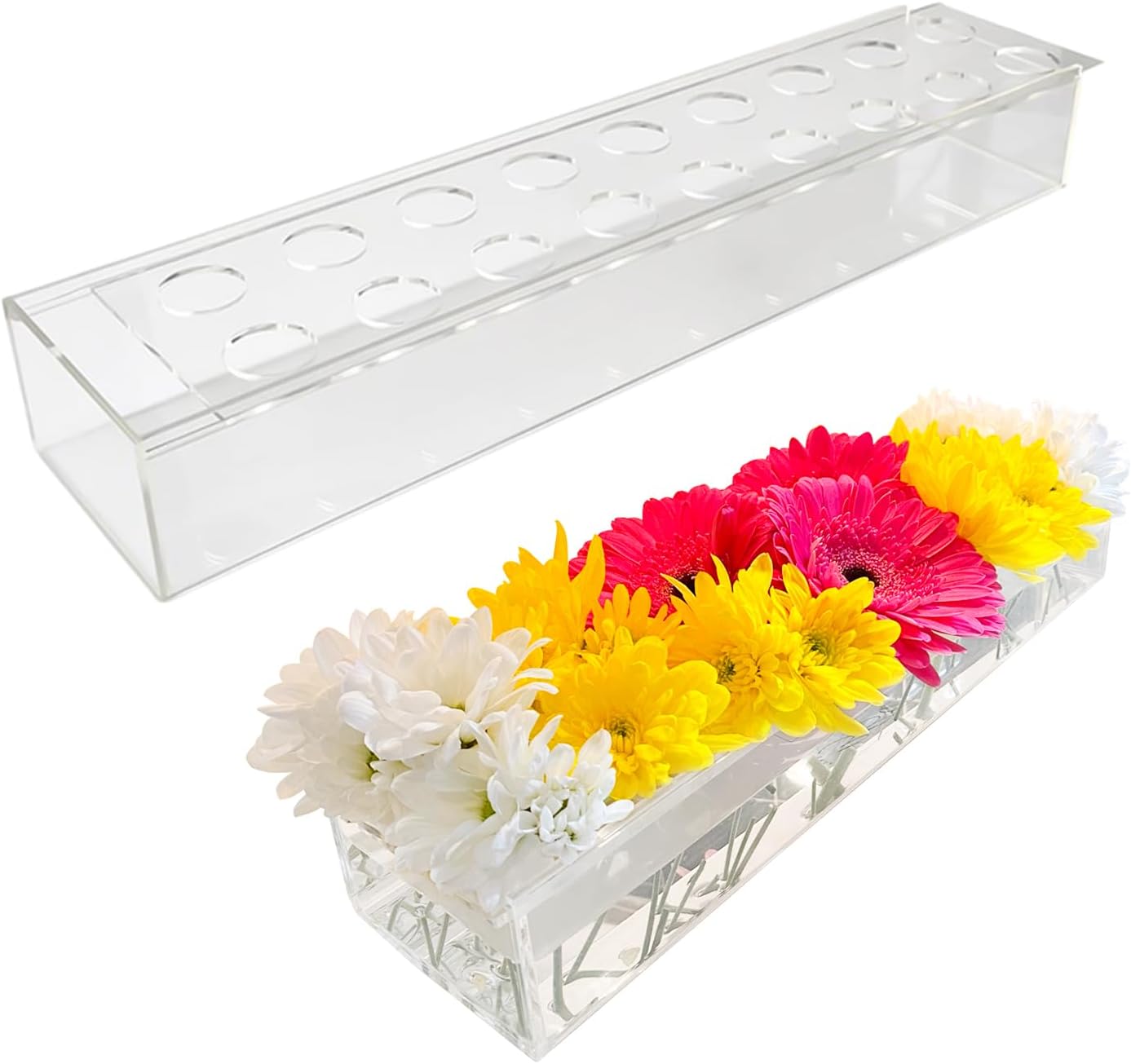 Amazon.com: Z2EE Shop Clear Acrylic Flower Vase Rectangular- 18 Holes ...