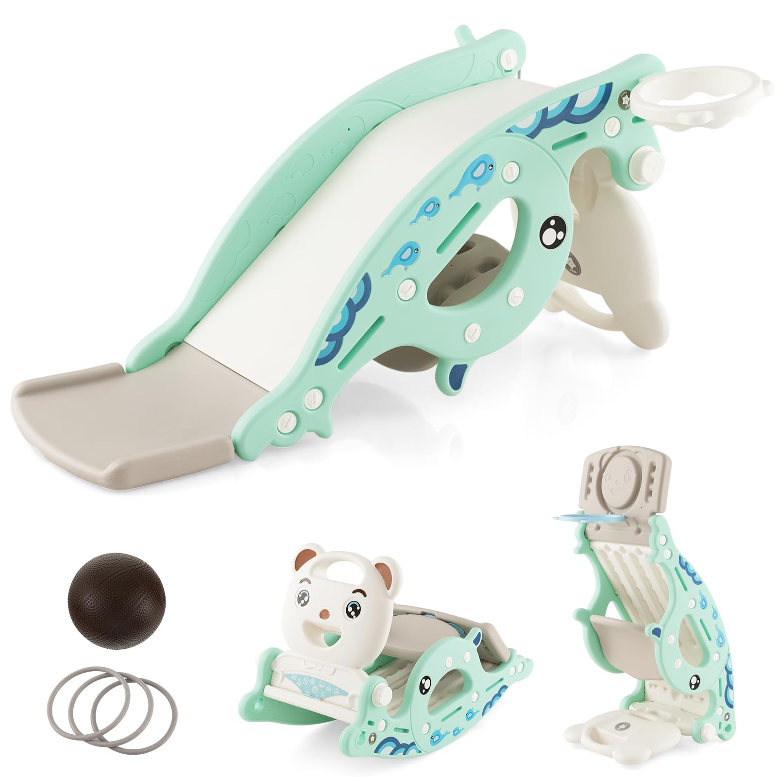 COSTWAY Toddler Slide and Rocking Horse, 4 in 1 Kids Rocker with ...