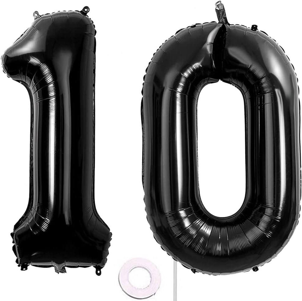 40 Zoll Luftballons Zahle 10 jahre Geburtstag deko Schwarz XXL 100cm ...