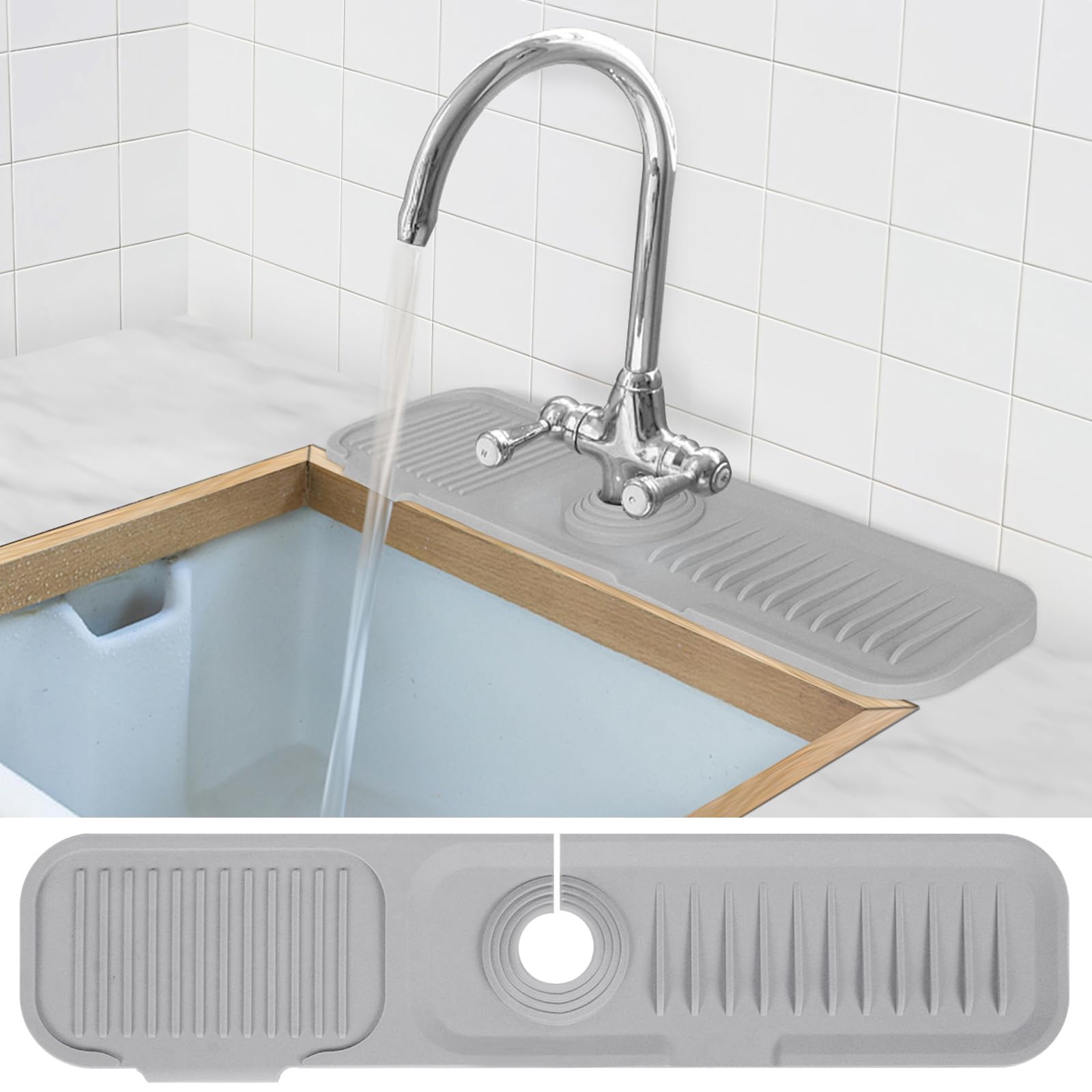 Niuoppy Silicone Draining Mat, Silicone Faucet Mat with Sink Drain ...