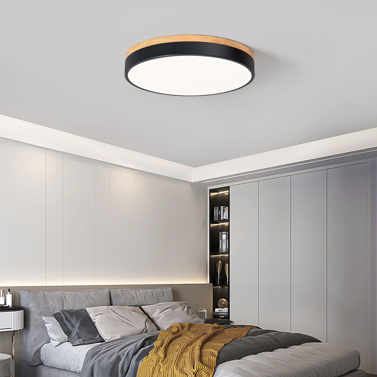 Vikaey Modern Wood LED Ceiling Light Fixture, Simple Black Flush Mount ...