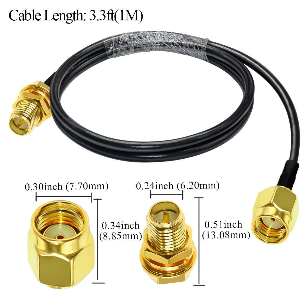 RP SMA Cable RG58 3.3ft(1M) TUOLNK Reverse Polarity SMA Female to Male Extension Cable SMA Cable ...