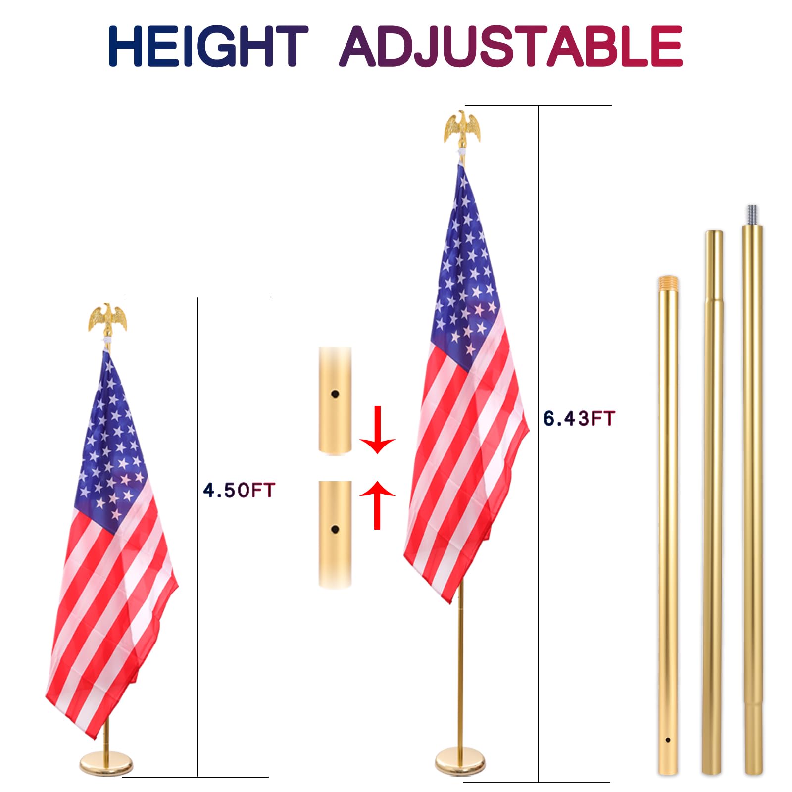 Snapklik.com : 6 Ft Indoor American Flag Pole Kits, Deluxe Presidential ...