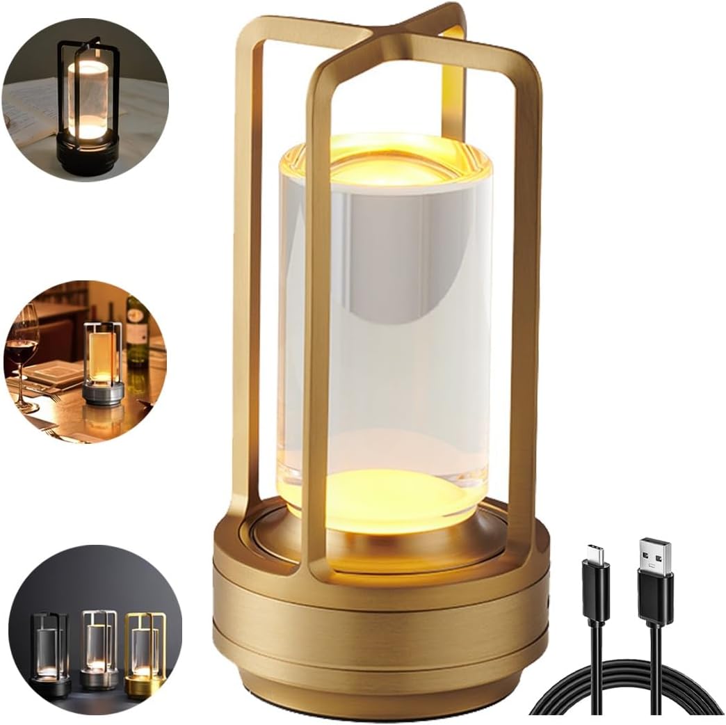 Lumison Crystal Lantern Table Lamp, 3 Colors Rechargeable Cordless Led ...