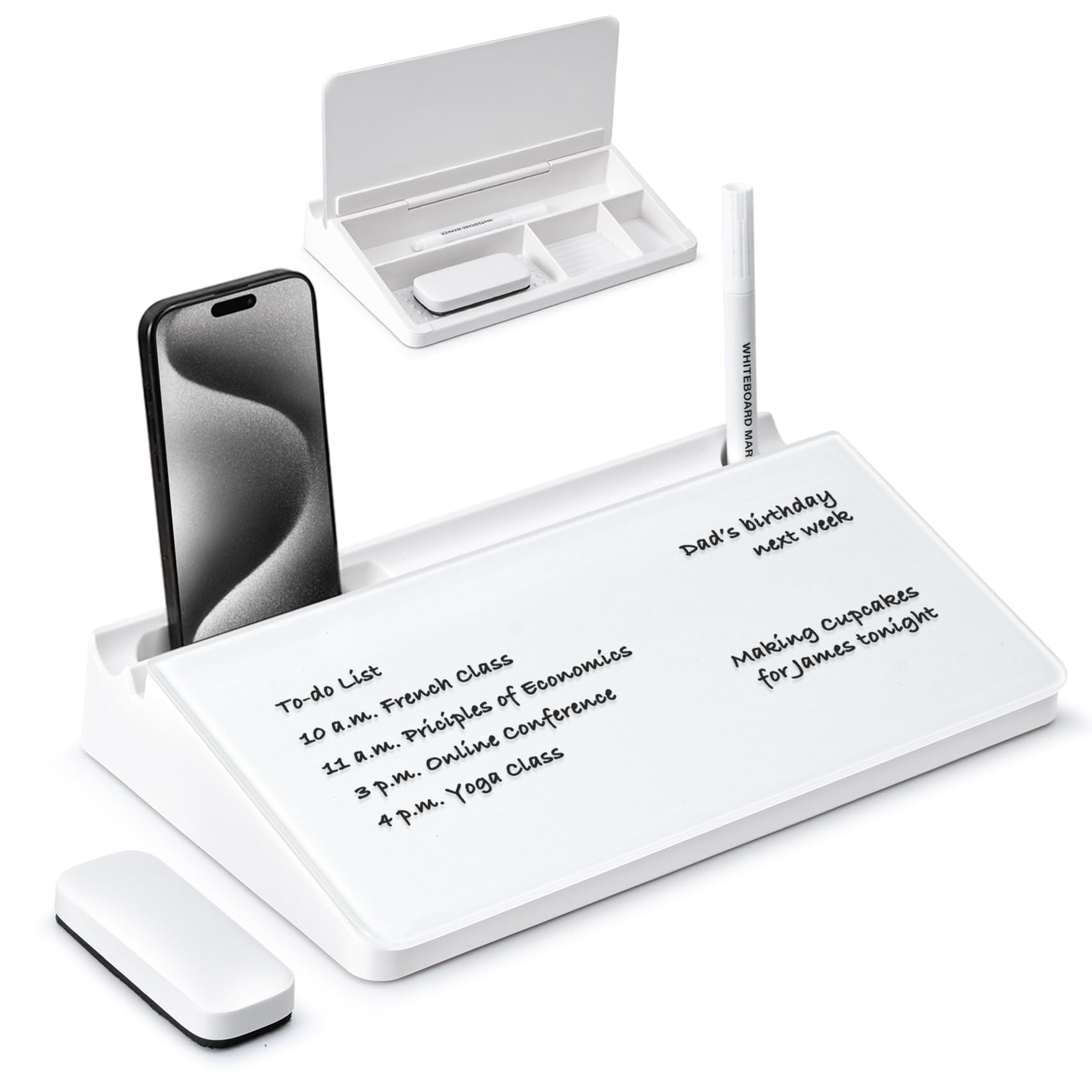 Varhomax Glass Desk Buddy Whiteboard with Storage, Small Dry Erase ...