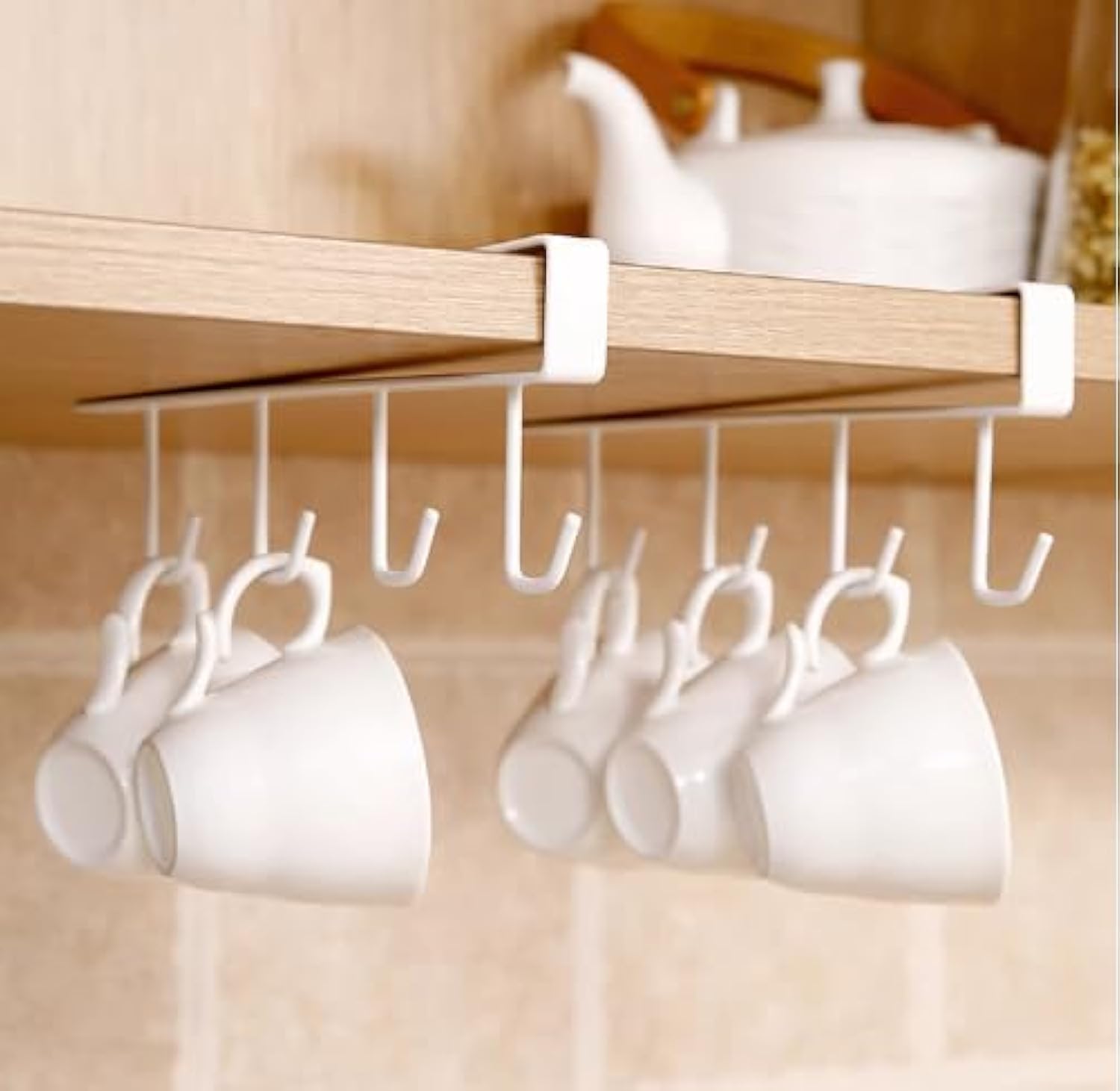 QINGHEC 3 Pack White Cup Holder Under Cabinet,Under Cupboard Cup Holder ...