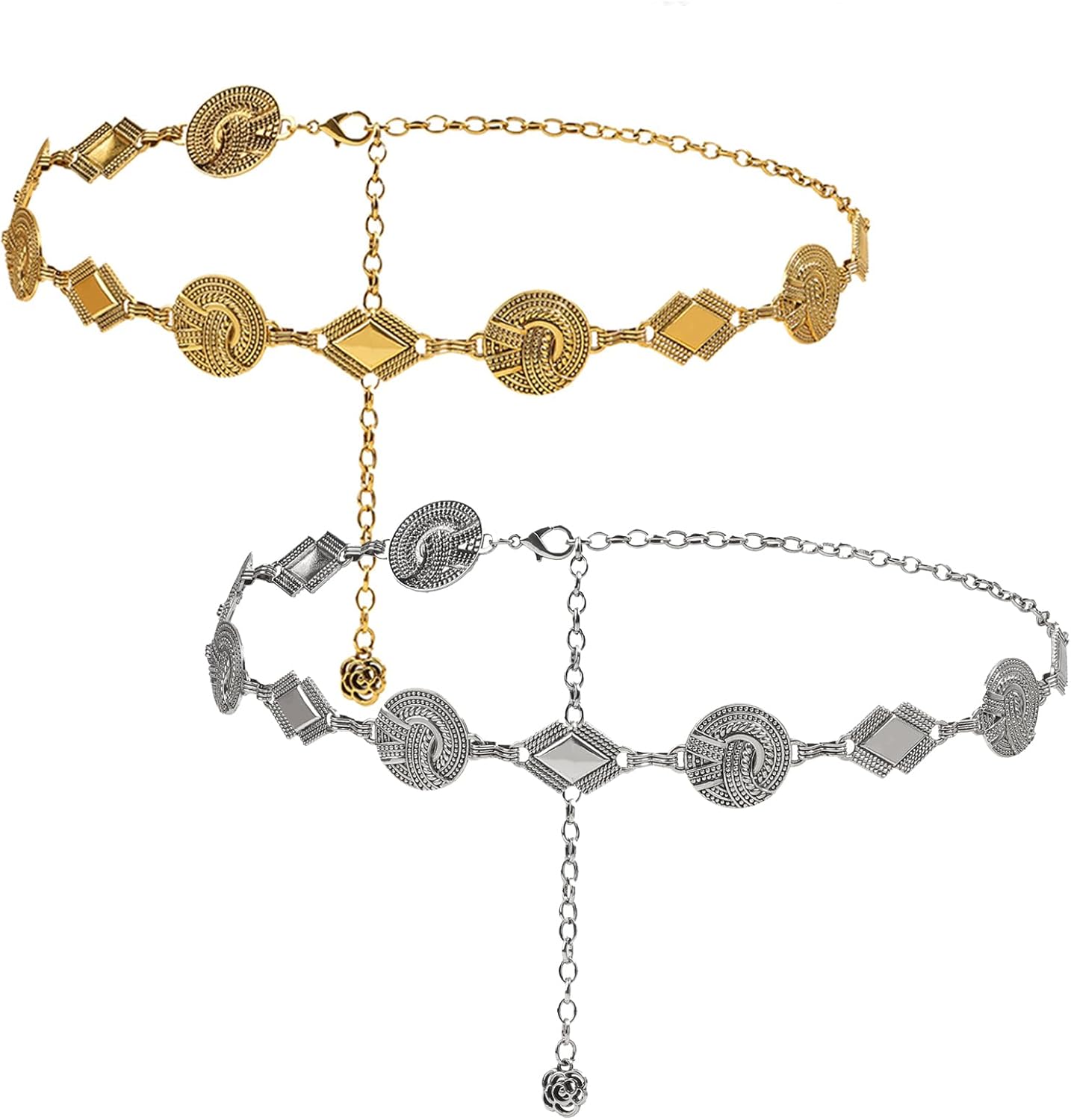 Amazon.com: ODARYSS Gold and Silver Chain Belt 2 Pack - Western Concho ...