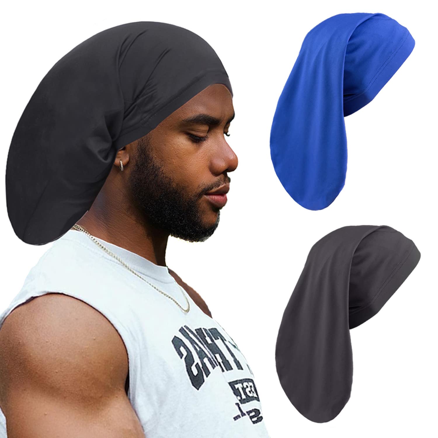 Amazon.com : Leeven 2 PCS Unisex Bonnet Sleep Cap Dreadlock Cap Long ...