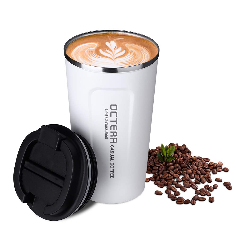 Amazon | OCTERR マグカップ 保温 コーヒーカップ コンビニカップ 携帯マグ 保冷 タンブラー 真空断熱 ステンレス製 蓋付き 持ち運び 直接ドリップ プレゼントに (ホワイト ...