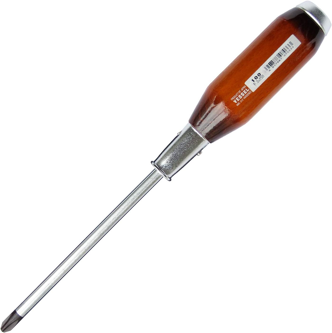 VESSEL Genuine Wood Handle Tang-Thru Screwdriver +3x150 (6") No.100 ...