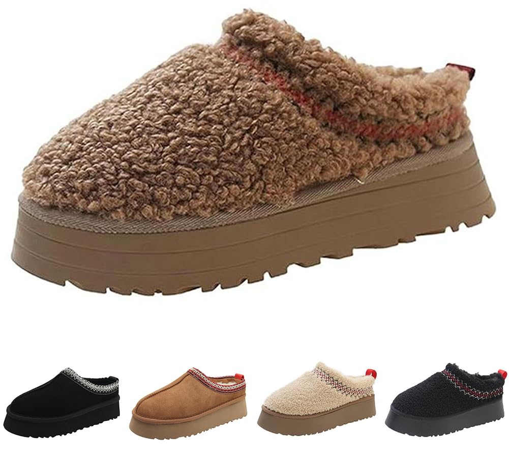 Women's Platform Mini Boots Slippers for Women Warm Fuzzy Slippers Slip ...
