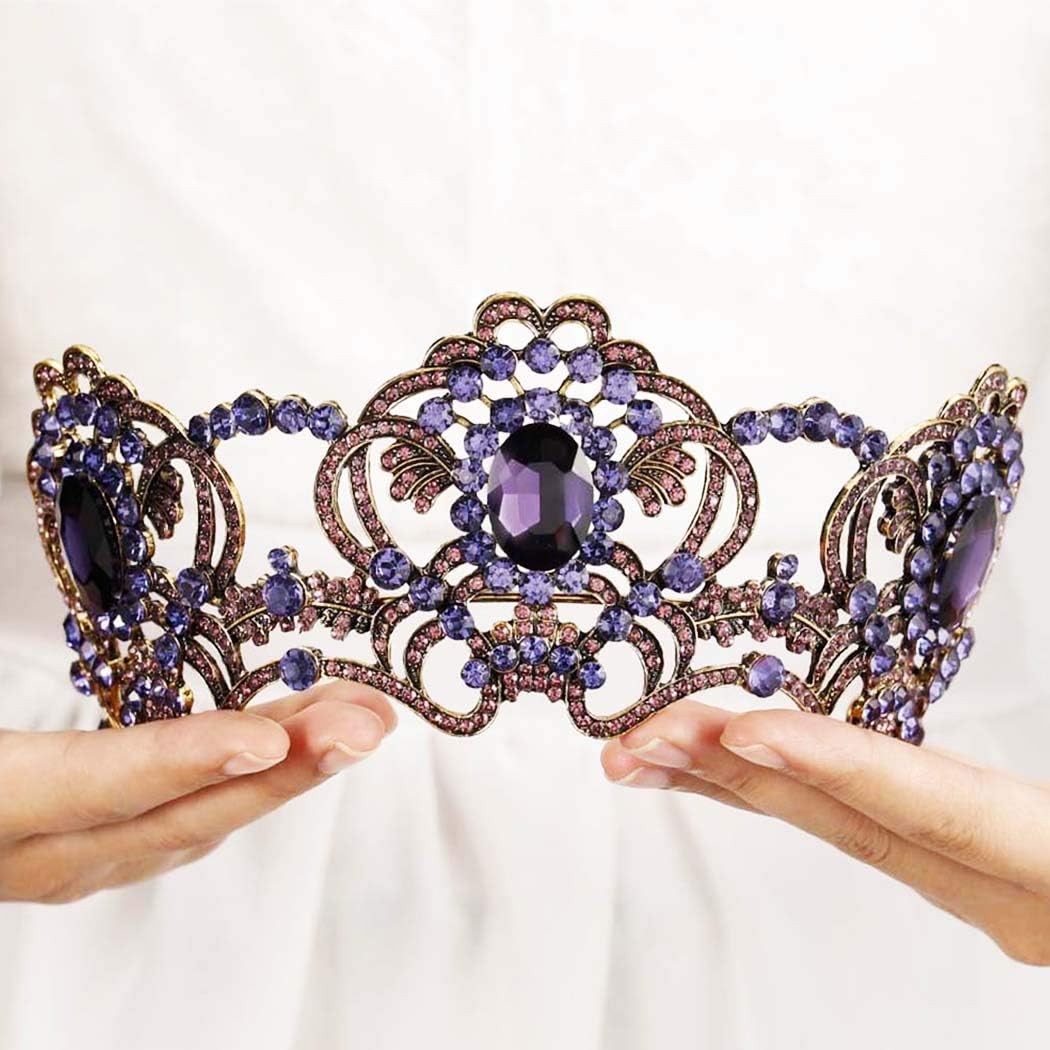 Amazon.com : Yfe Wedding Bridal Crown Purple Retro Vintage Crowns and ...