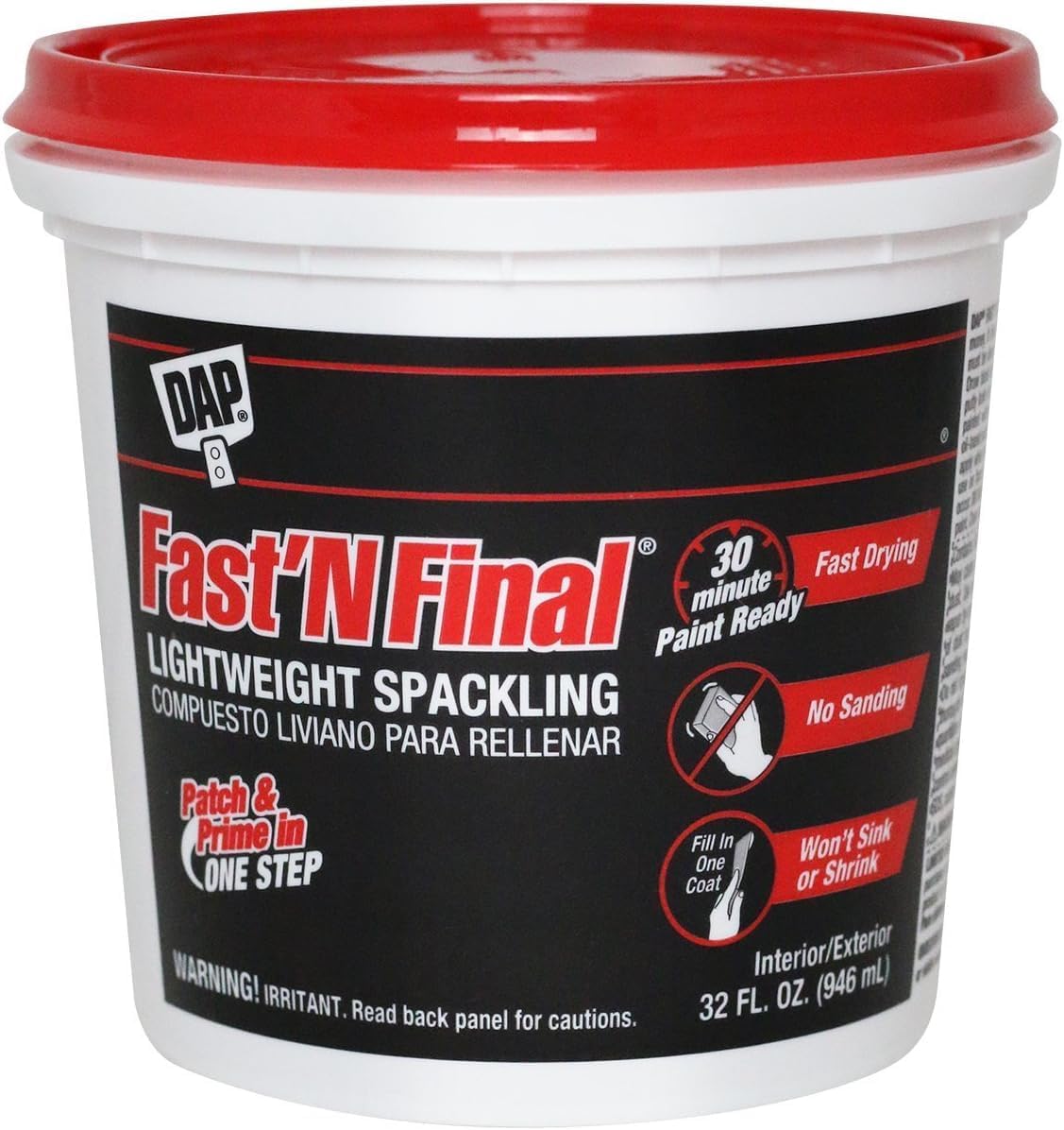 DAP Fast 'N Final Lightweight Spackling 946ml - Quick Dry, No-Sand ...