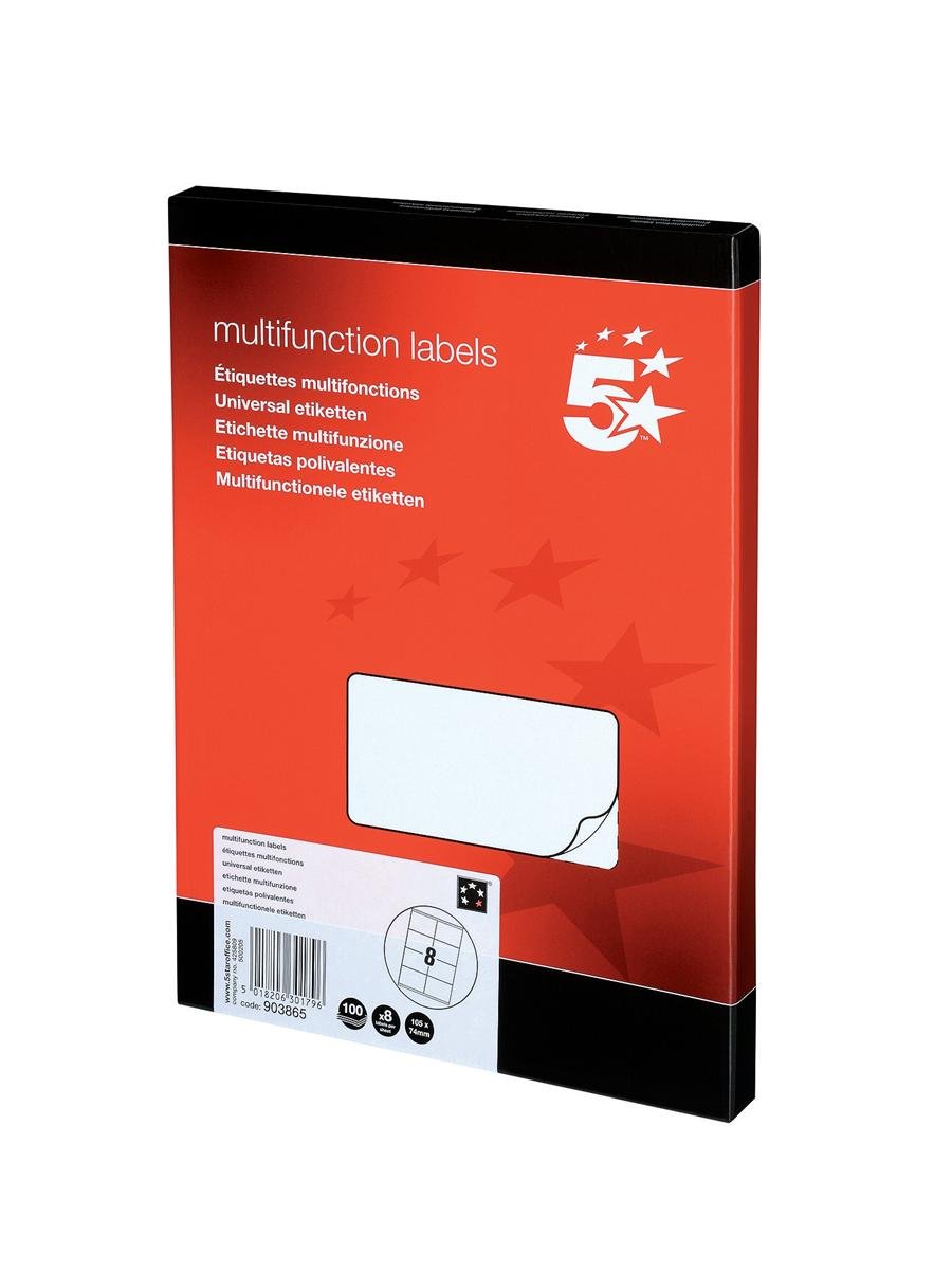 5 Star Labels Laser Copier and Inkjet 8 per Sheet 105x74mm [800 Labels ...