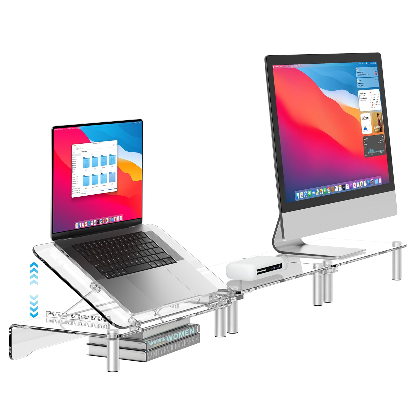 Amazon.com: HEWYIOS Clear Acrylic Dual Monitor Stand for Desk ...
