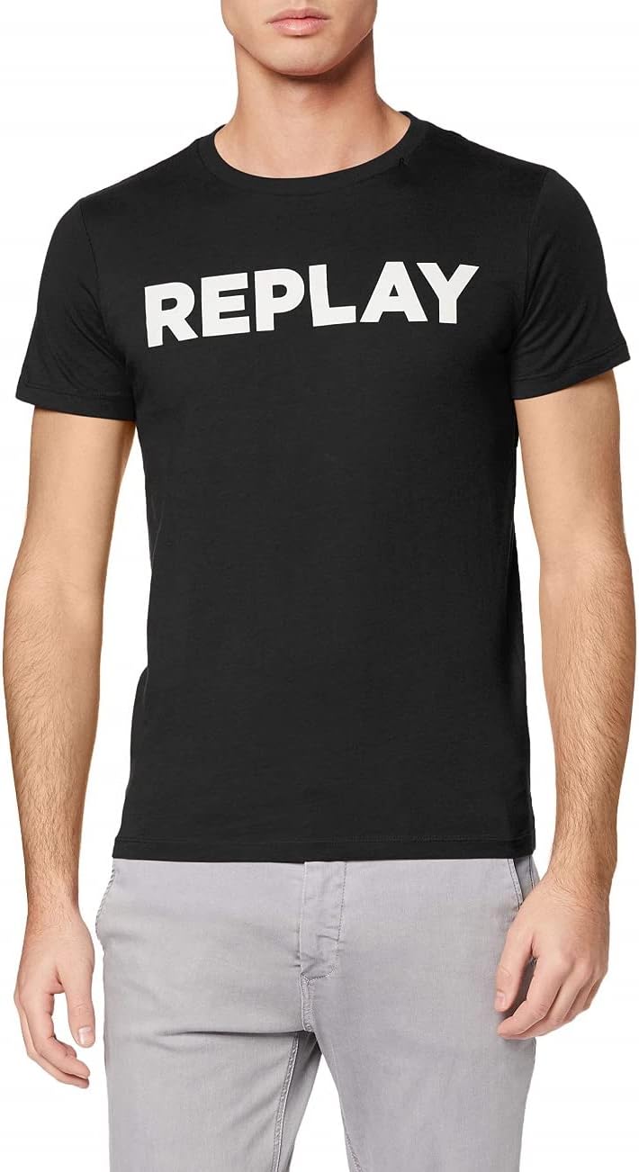 Replay Round Neck Block Logo Black T-Shirt S Black | Amazon.com