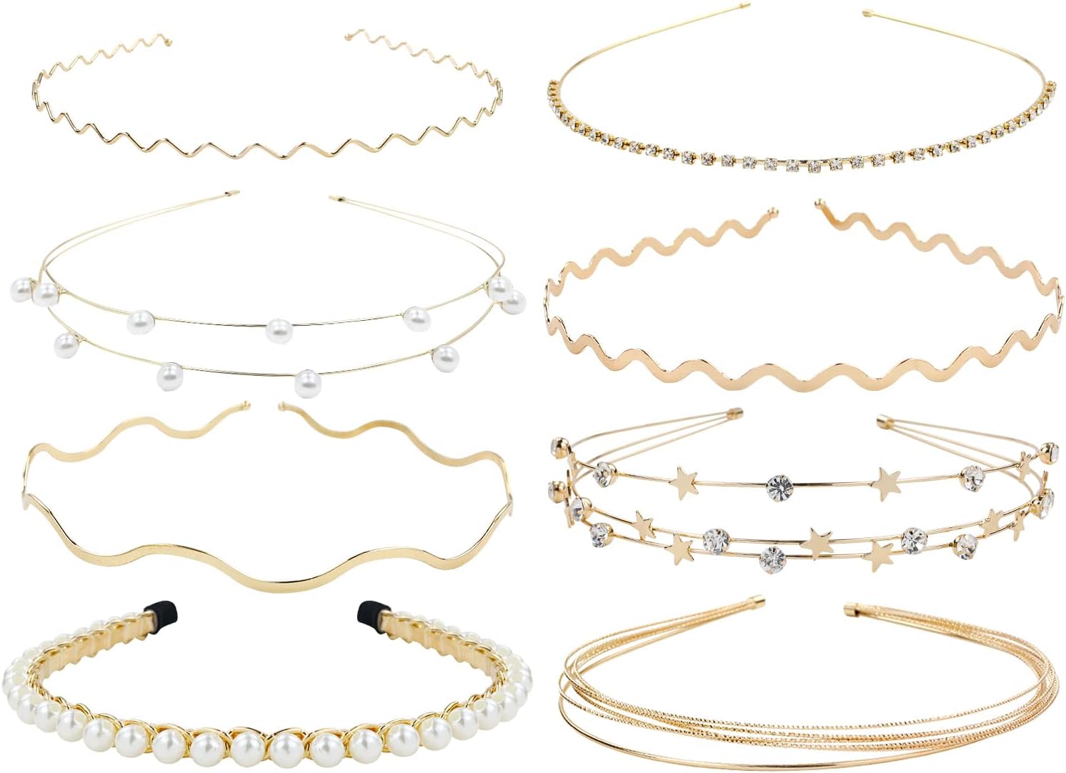 Amazon.com : Lawie 8 Pack Skinny Rhinestone Pearl Sparkly Delicate Gold ...