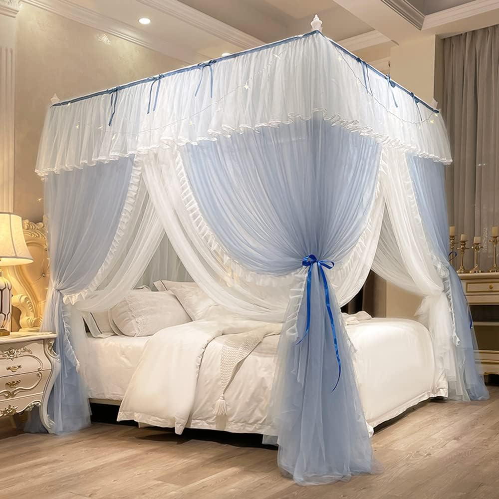 Amazon.com: Mengersi Canopy Bed Curtains with Lights,4 Corner Bed ...