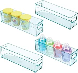 mDesign Set of 4 Nursery Storage Box with Handles — Narrow Plastic Baby ...