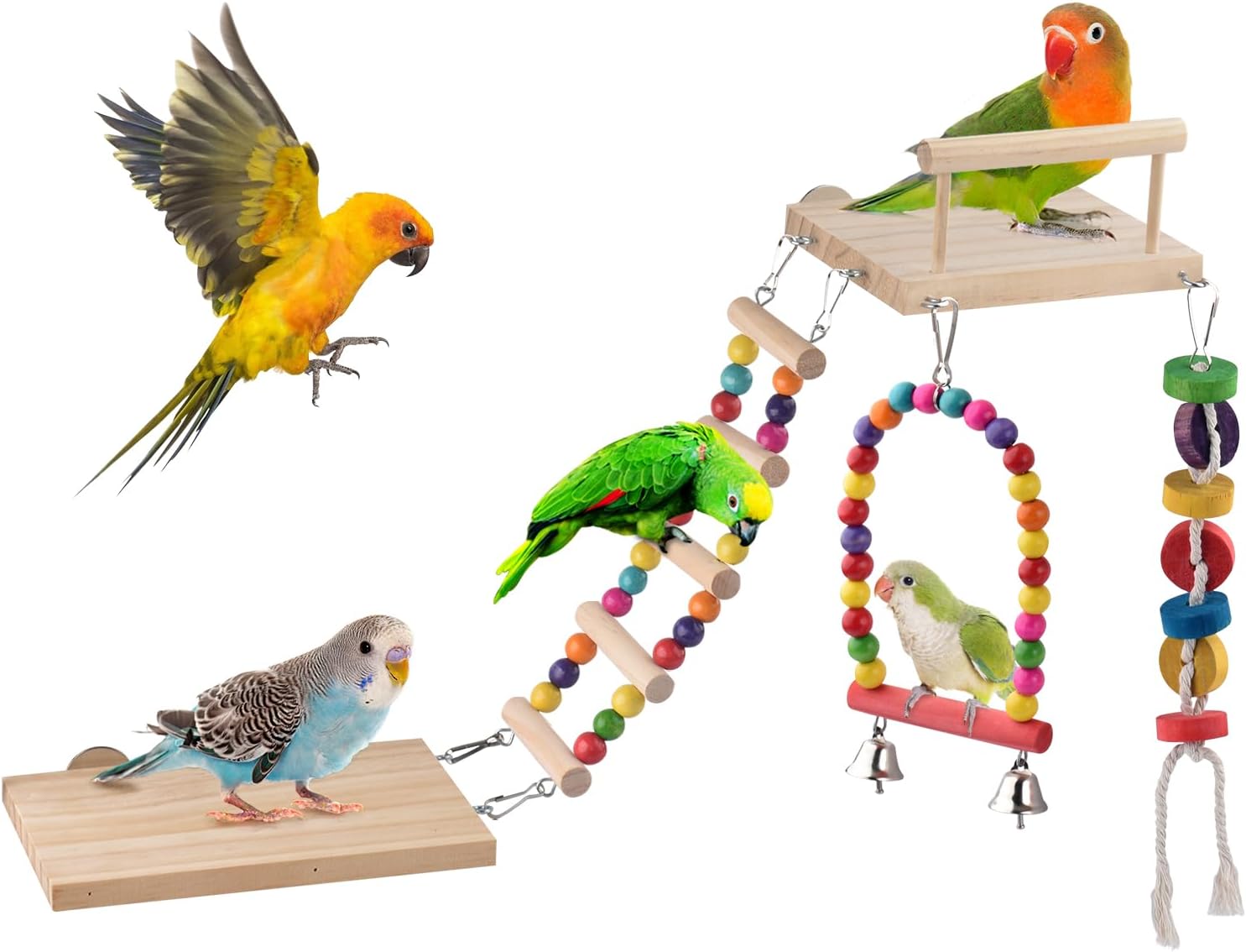 Amazon.com : DBNESS 5in1 Bird Parakeet Toys, Detachable Birdie Perches ...