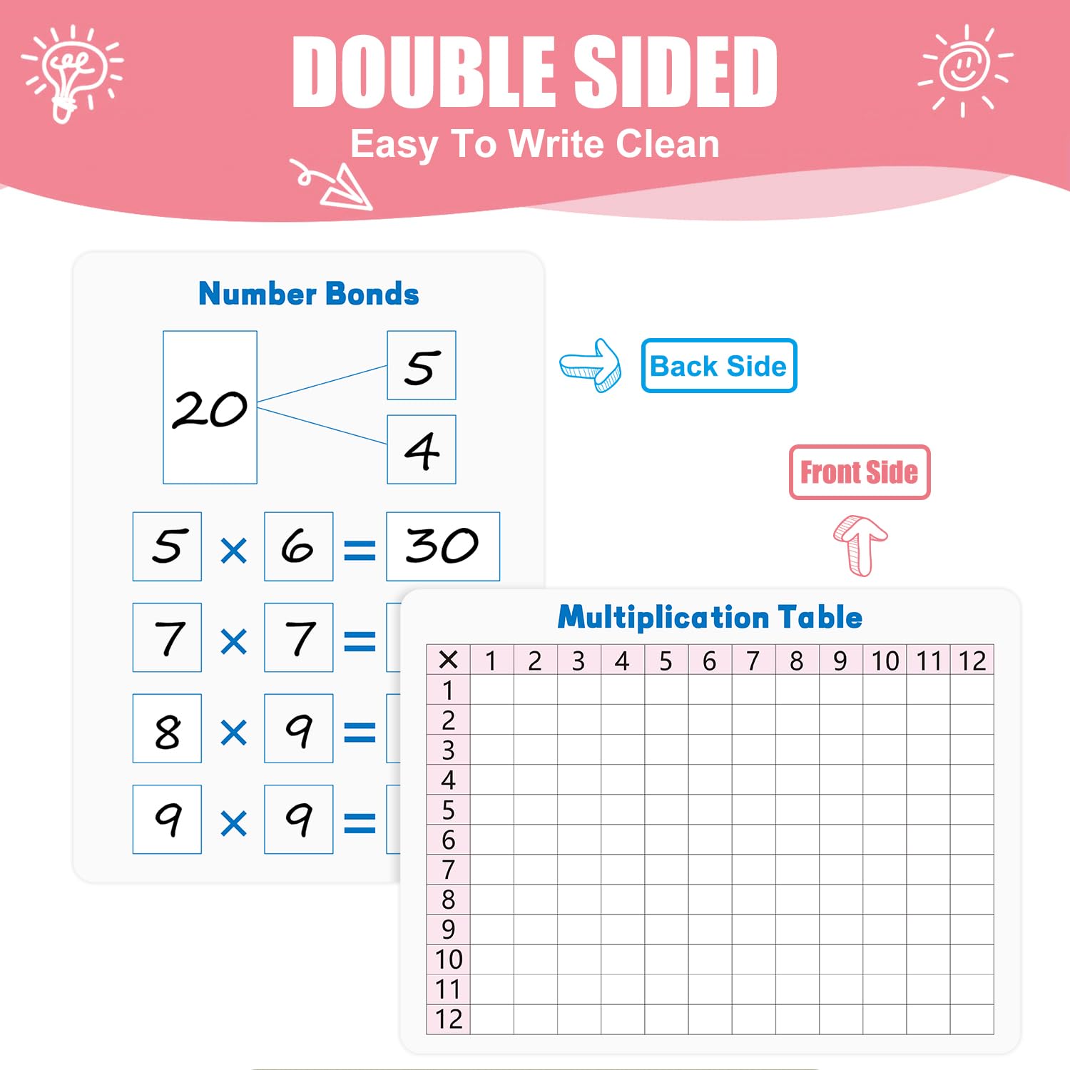 Snapklik.com : 10 Pack Multiplication Chart Whiteboard Card - Double ...