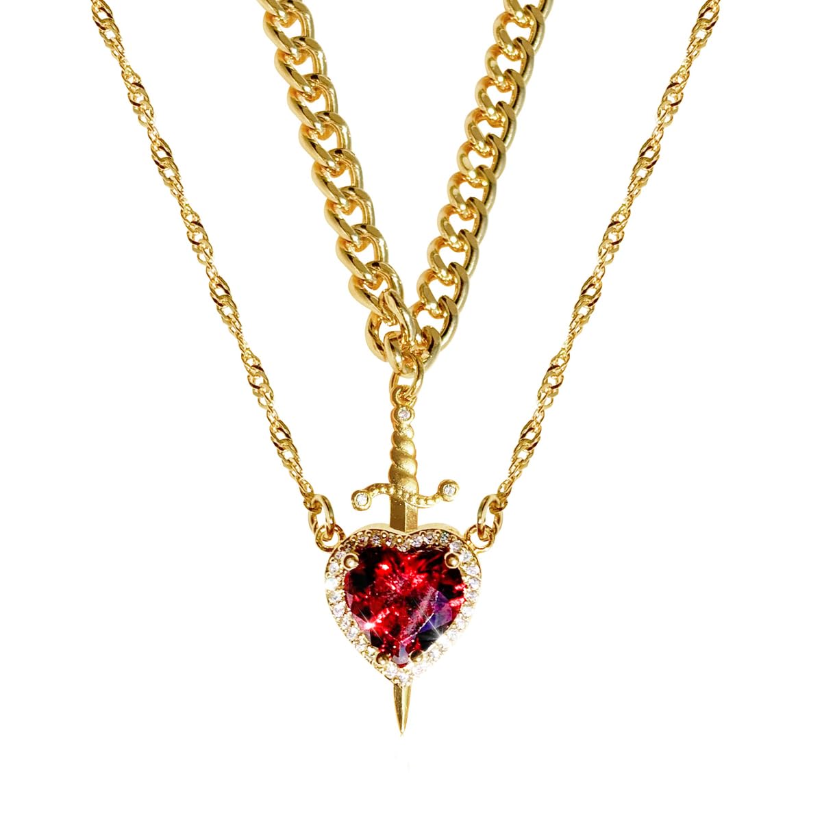 Jemant Heart Sword Necklace For Couples Him And Her Gold Silver ...