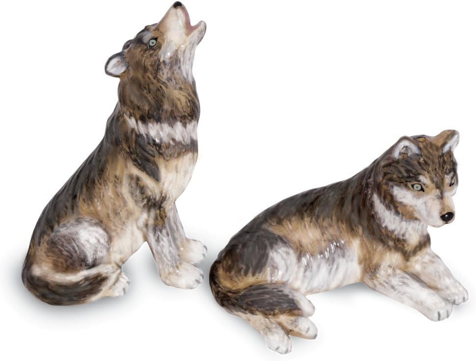 Amazon.com: Pair of Howling Wolves Ceramic Salt and Pepper Shaker Set ...