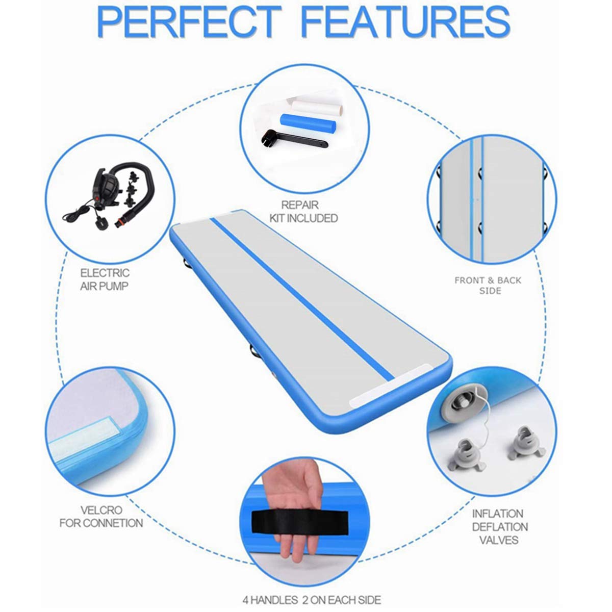 Air Tumbling Track Gymnastics Mat Inflatable 10ft 13ft 16ft 20ft Tumble ...