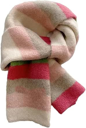 Women's Rainbow Scarf Winter Striped Wool Scarf Student Warm Short ...