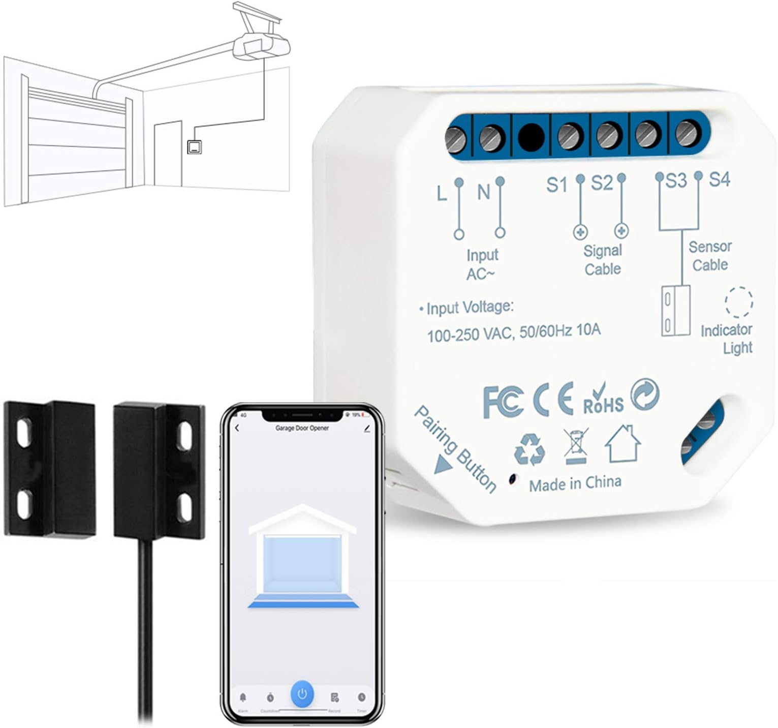 LoraTap Smart WiFi Garage Door Opener Controller, Wireless Remote ...