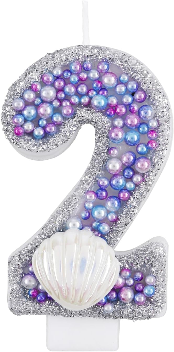 Amazon.com: Girls Glitter 2 Birthday Number Candle, Pink Shell Sequins ...