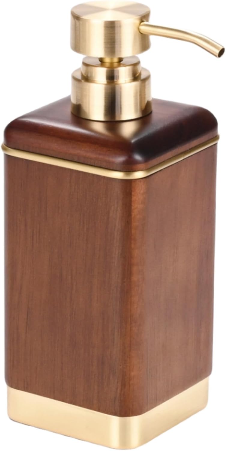 Amazon.com: MIHIRO Solid Acacia Wood Soap Dispenser with Gold Zinc ...