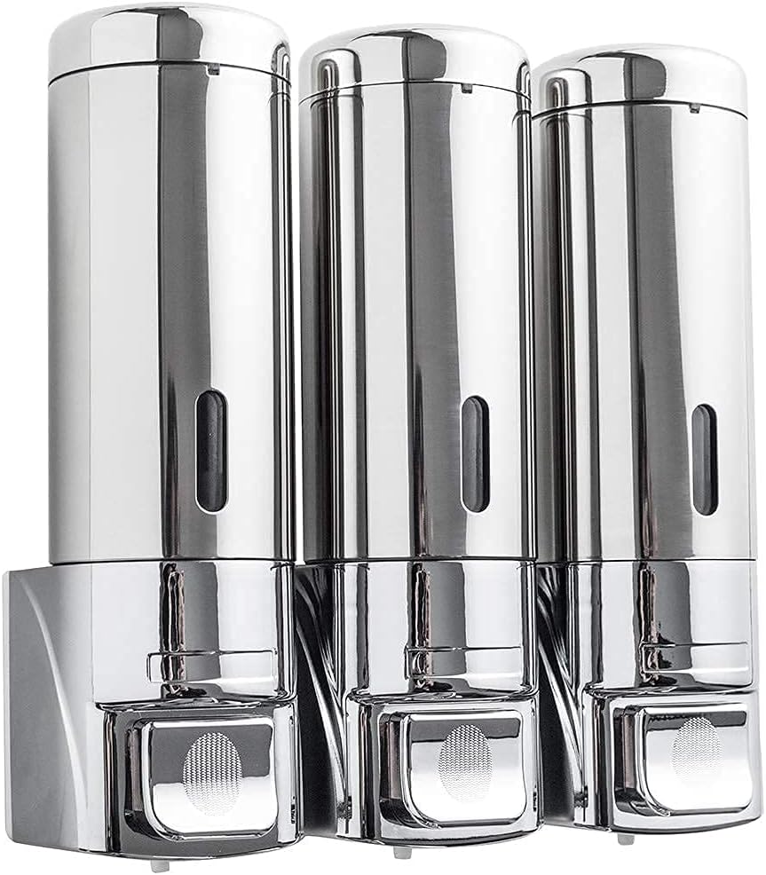 Shower Soap Dispenser 3-Chamber,Drill Free with Glue or Wall Mount with ...