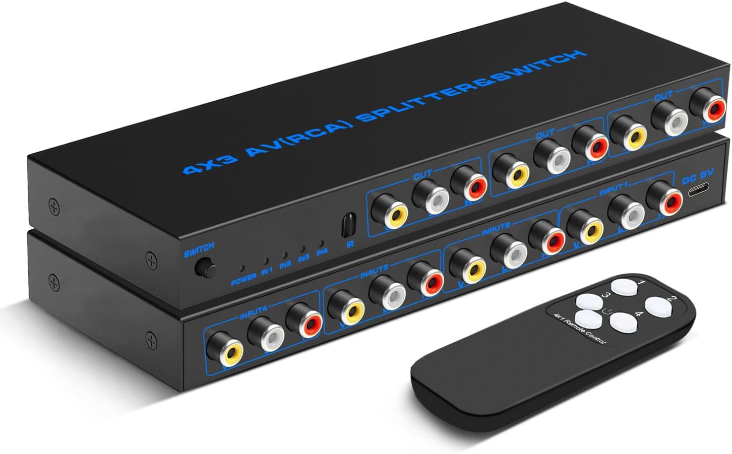 Amazon.com: RCA Switch Box 4 in 3 Out: 4 Way AV Splitter 3 Output with ...