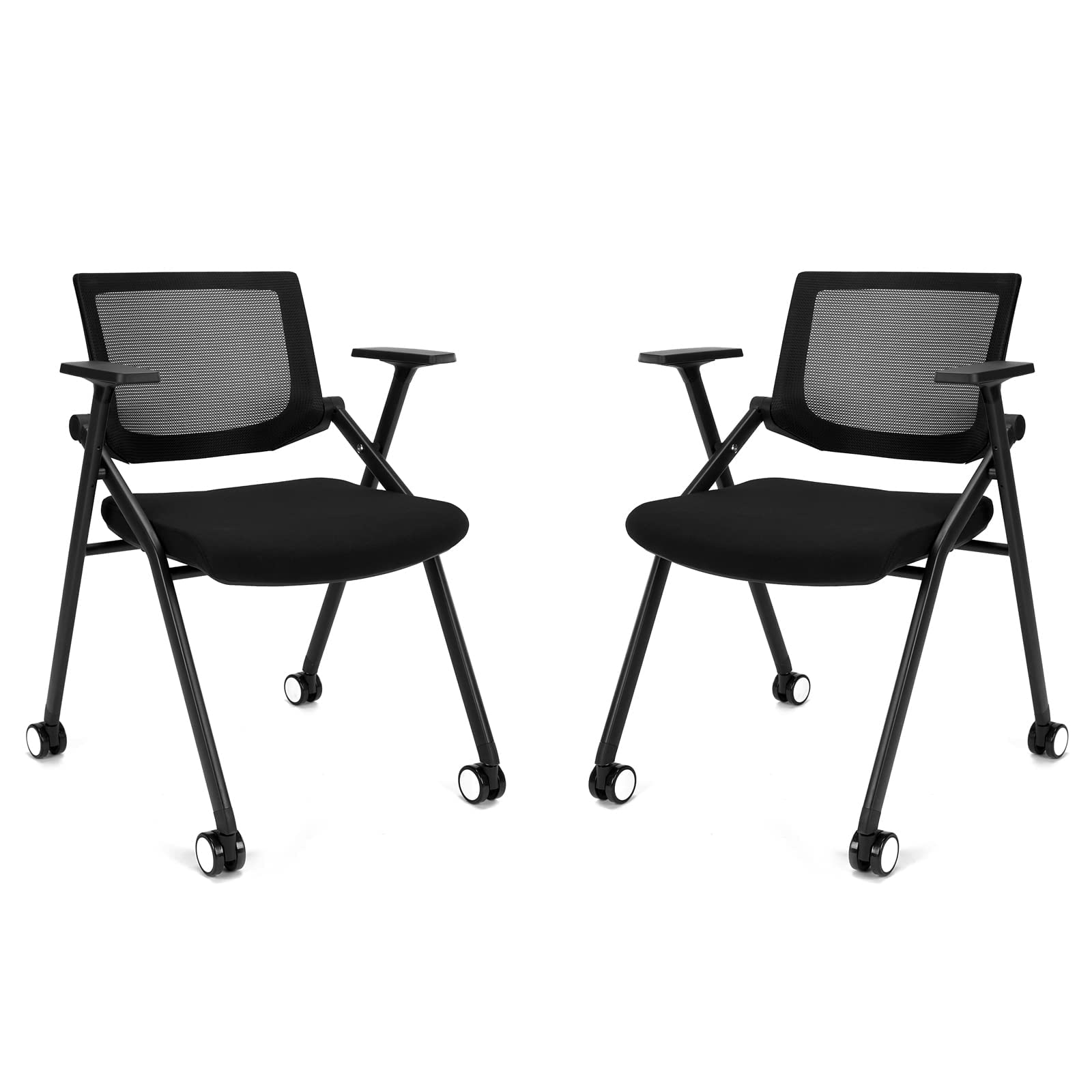 [2 Pack] Stackable Conference Room Chairs with Wheels and Paddle ...