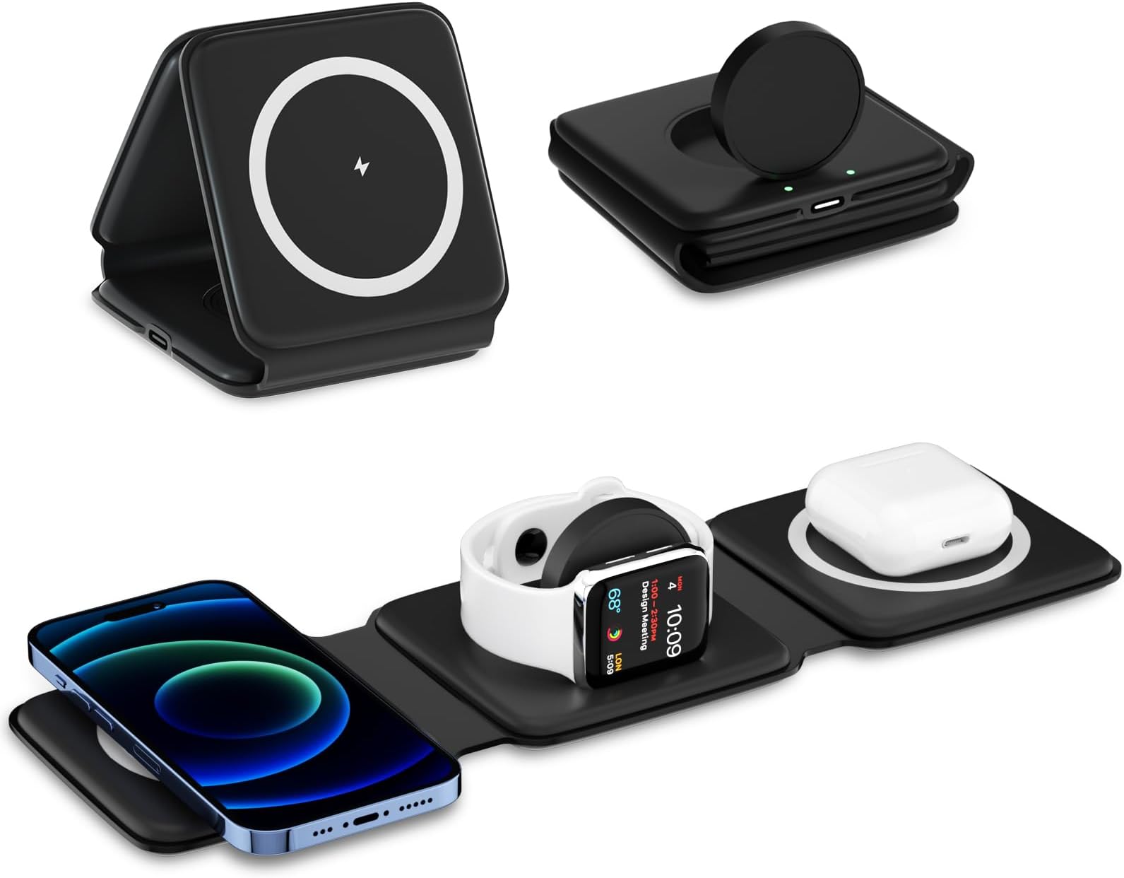 Amazon.com: 3 in 1 Foldable Wireless Charger 𝐰𝐢𝐭𝐡 𝐓𝐫𝐚𝐯𝐞𝐥 𝐂𝐚𝐬𝐞 USB C ...