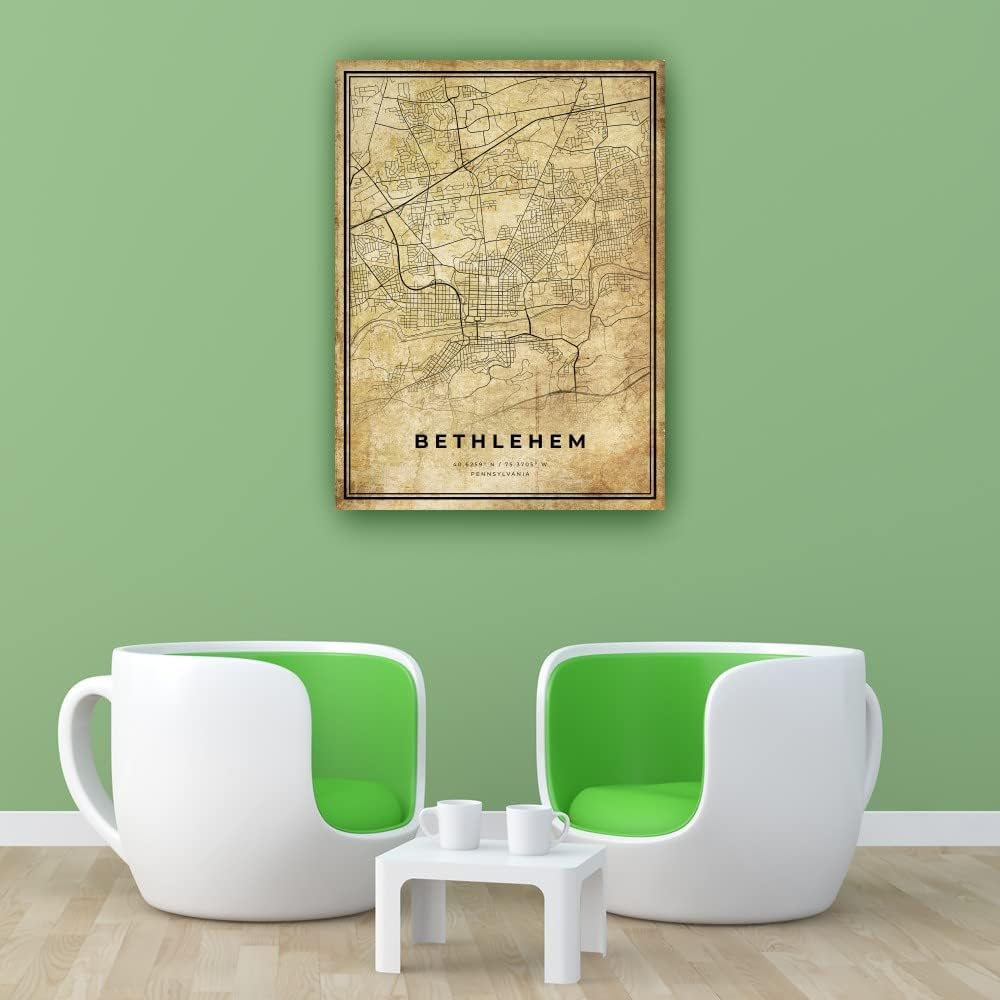 Póster de mapa vintage de Bethlehem Street, mapa vintage de Belén, arte ...