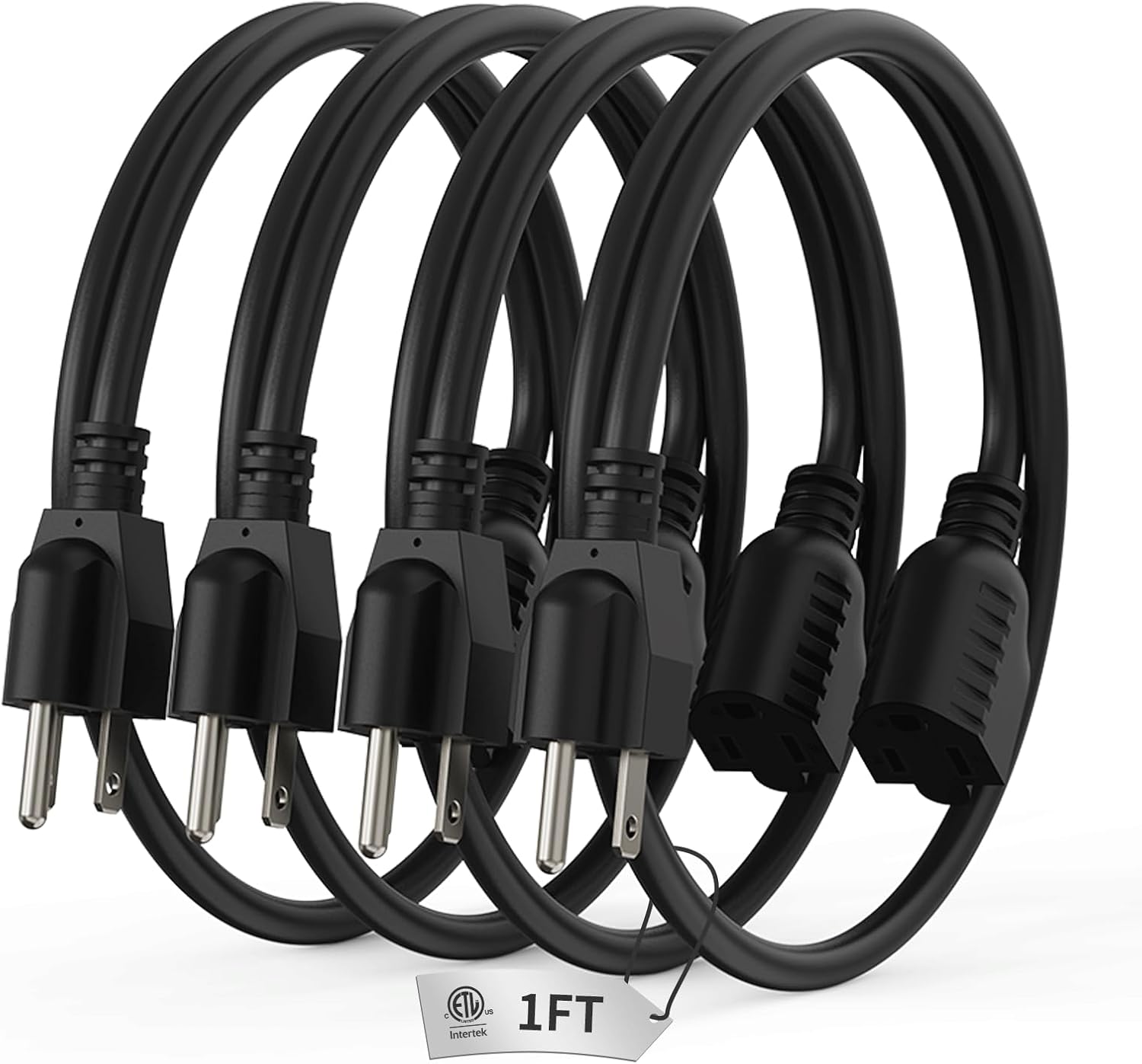 Amazon.com: PLUGTUL 1 FT Extension Cord Black, 4 Pack Short Power Cord ...