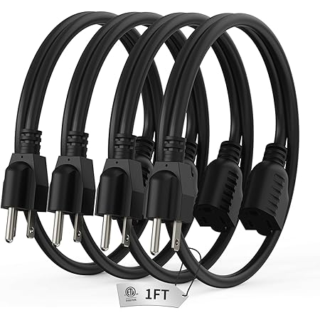 Amazon.com: PLUGTUL 1 FT Extension Cord Black, 4 Pack Short Power Cord ...