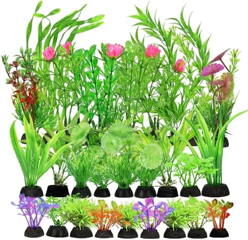 Amazon.com: ViiWxx 18-Piece Artificial Aquarium Plants Decorations ...