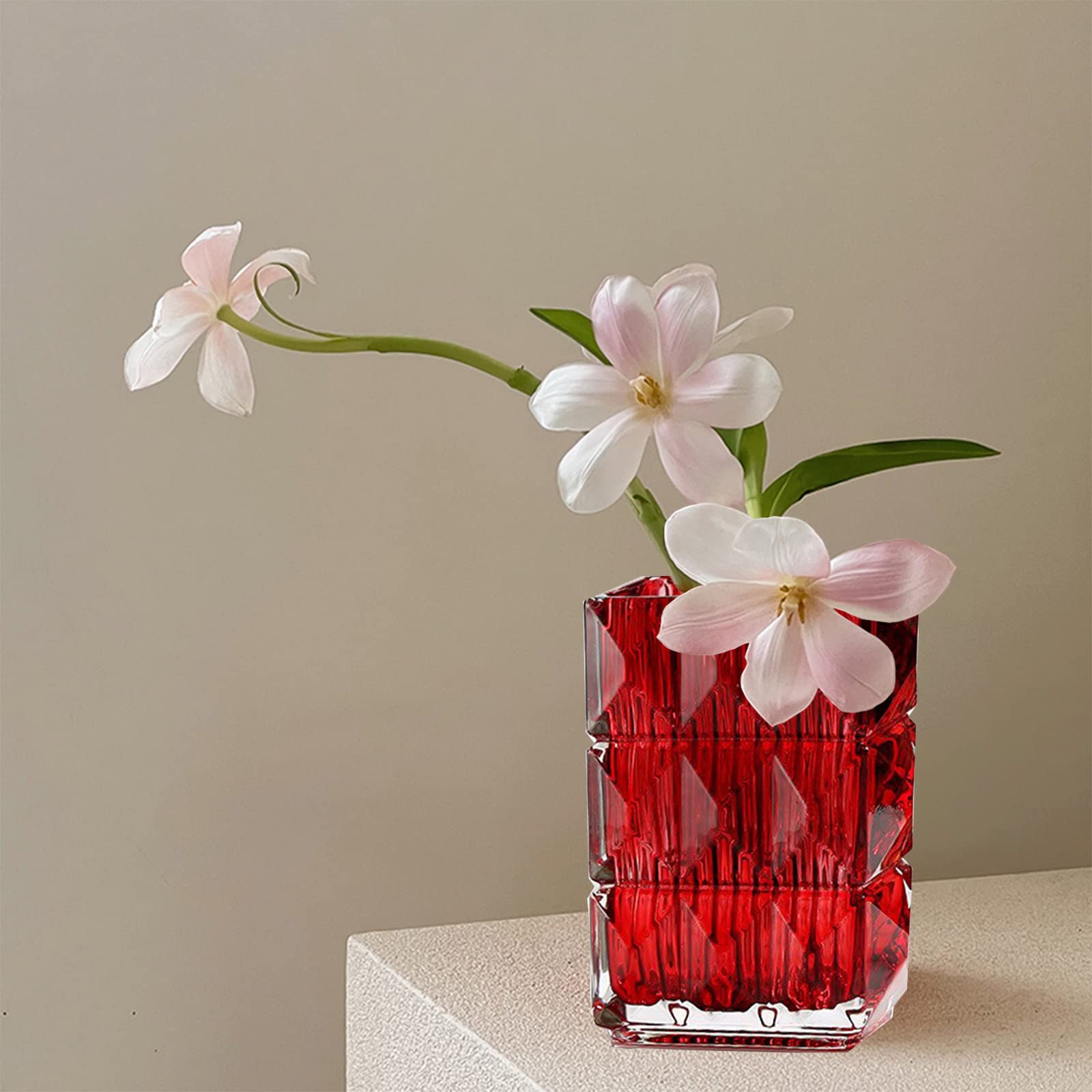 ALLEY Red Vase Flower Vase Elegant Decorative Glass Thickening Design ...