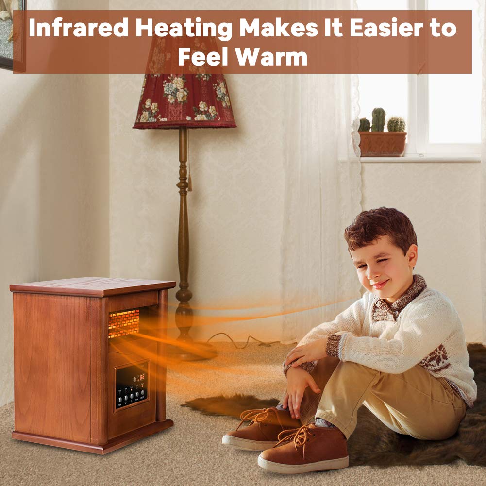 Electric Infrared Quartz Heater Deluxe Wood Cabinet with LED Digital ...