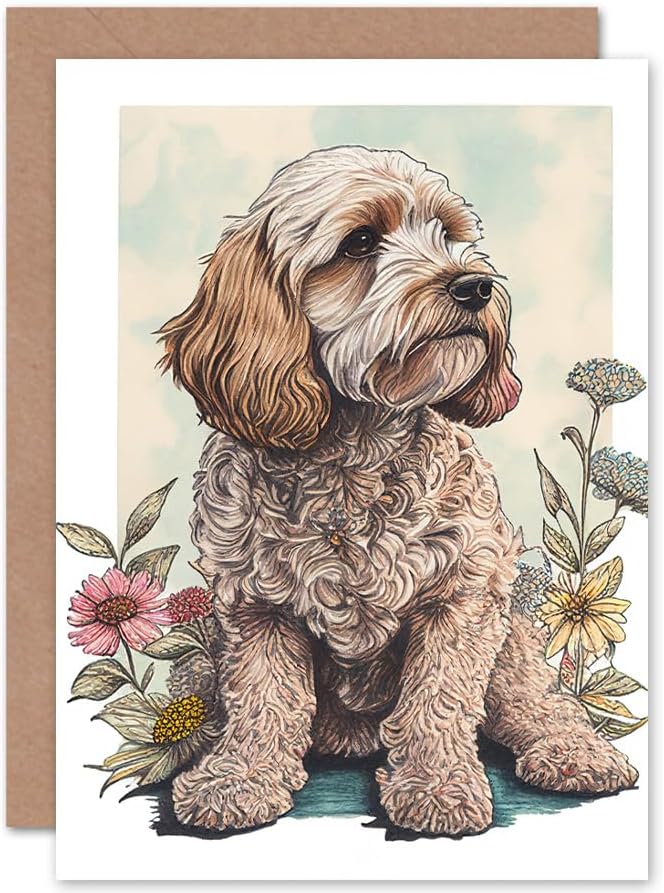 Amazon.com : Cavapoo with Flowers All Occasions Greeting Card - Dog ...