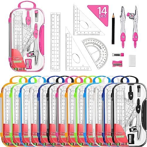 Amazon.com : Kisston 14 Packs Compass Protractor Set Math Geometry Kit ...