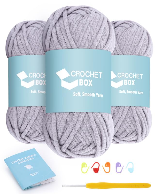 Light Gray Yarn for Beginners, Yarn for Crocheting, Cotton Nylon Blend ...
