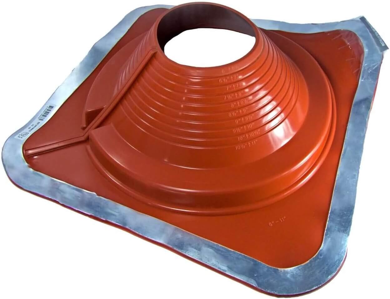#7 (6" to 11") DEKTITE Square Base Combo Pipe Flashing Boot: RED High Temp Silicone Square Base ...