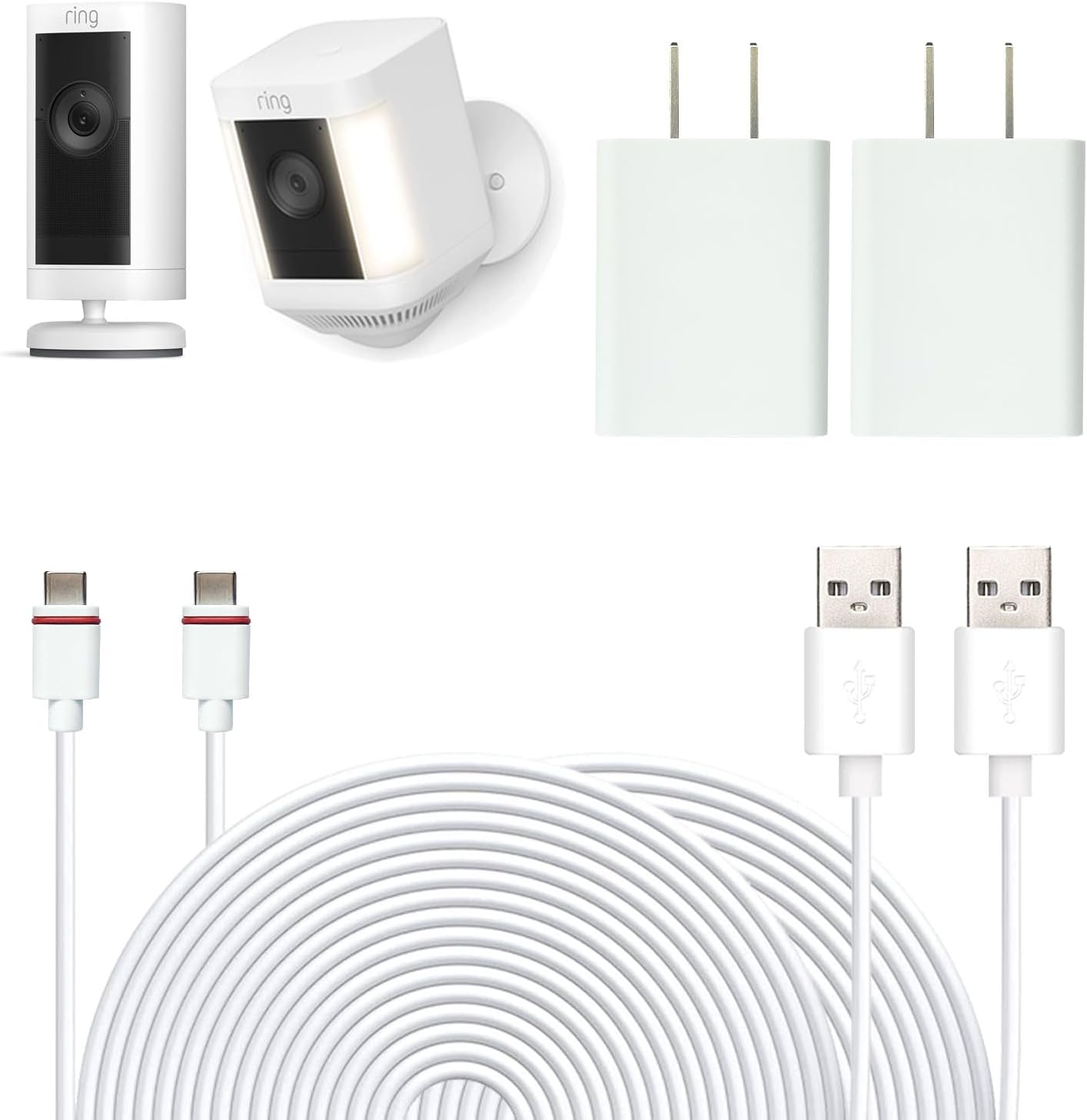 Amazon.com: 10FT Flat Power Cord with Adapter for Ring Camera, Ring ...